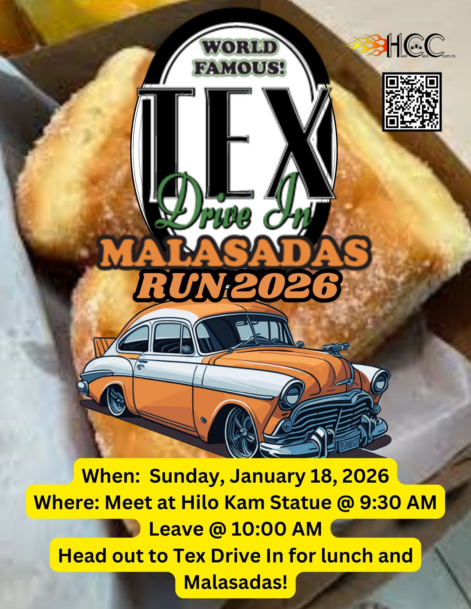 January 18th Tex Drive-in Malasada Run! - Hawaii Classic Cruizers, Inc.